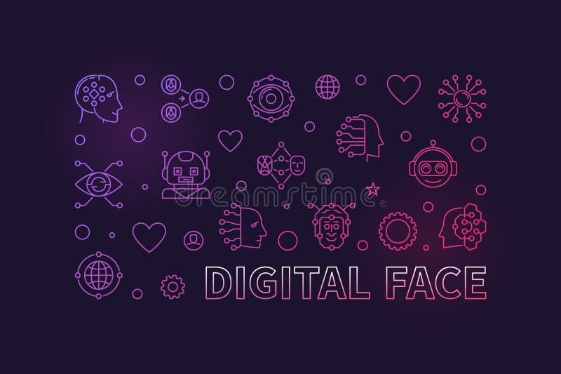 Digital Face Concept Line Horizontal Vector Colorful Banner - AI Bot ...