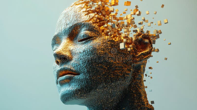 Digital Face with Pixels Disintegrating in Abstract Form. Stock ...