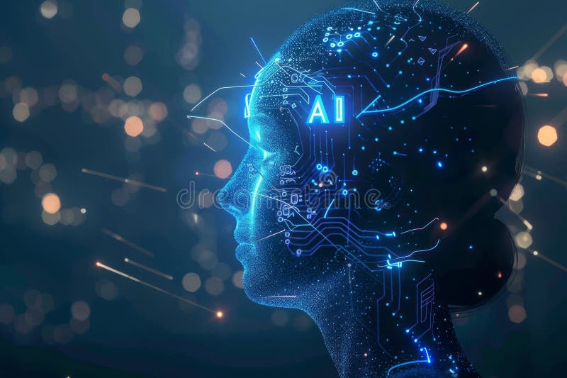 A Digital Face Profile with AI Integration, Highlighted by Blue ...