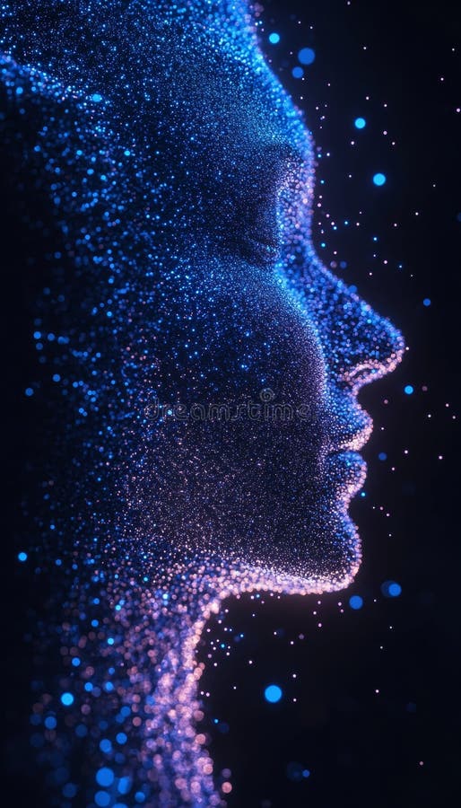 Digital Face Profile, Particles, Soft Colors, Space Background, Concept ...