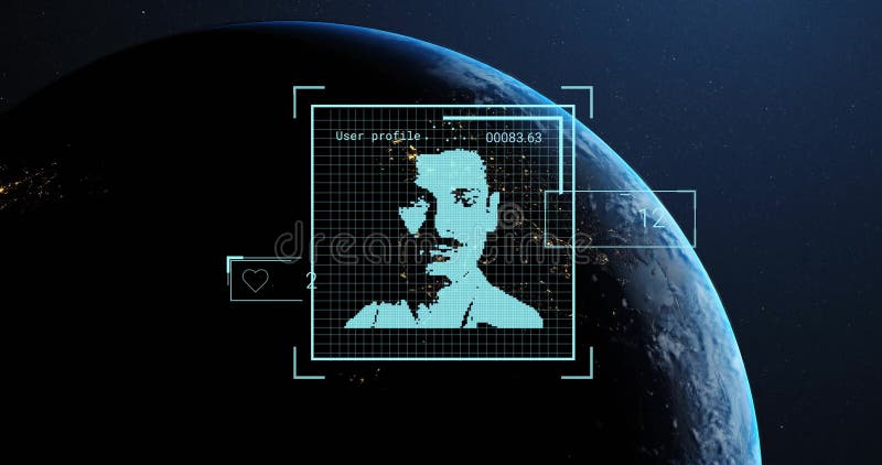 Digital Face Recognition Image Over Earth from Space with Data and ...