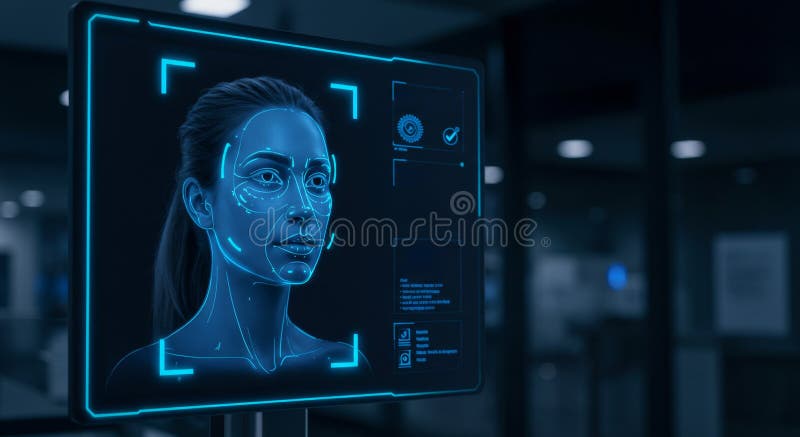 Digital Face Recognition System Scanning a Woman. Cybersecurity and Facial Biometric Data for ...