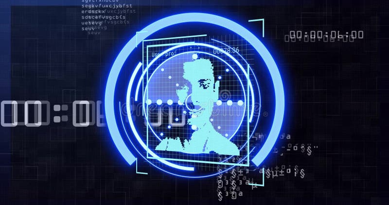 Digital Face Scan Animation Over Binary Code and Data Processing Stock Video - Video of facial ...