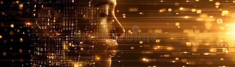 Digital Face Superimposed with Golden Light Beams in a Futuristic ...