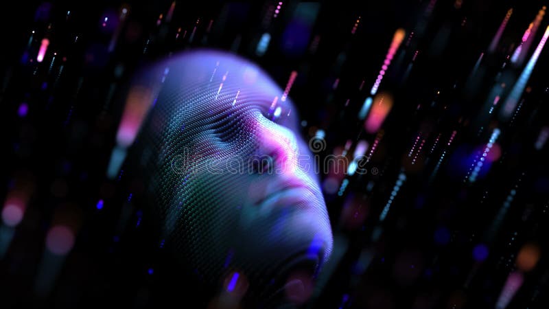 Digital Face Surrounded by Floating Dotted Lines Looking for Something ...