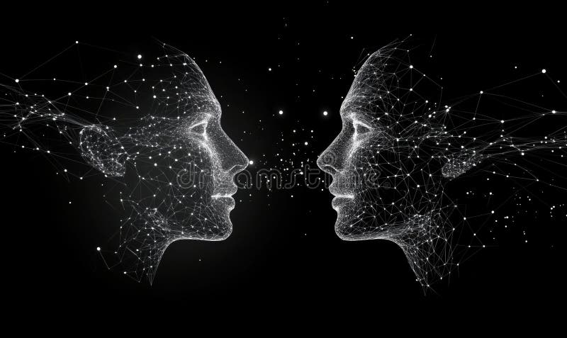 Digital Faces Connected by Network of Lines and Dots, Representing ...