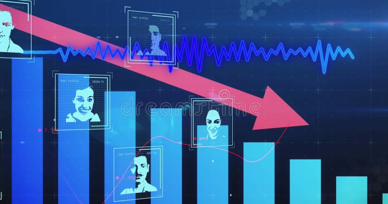 Digital Faces and Graphs on Screen Showing a Downward Trend Stock Image ...
