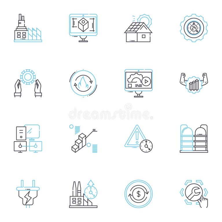 Digital Factory Linear Icons Set Automation Innovation Robotics