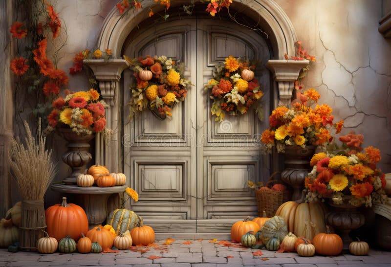 Digital Fall Pumpkin Backdrop Stock Illustration - Illustration of ...