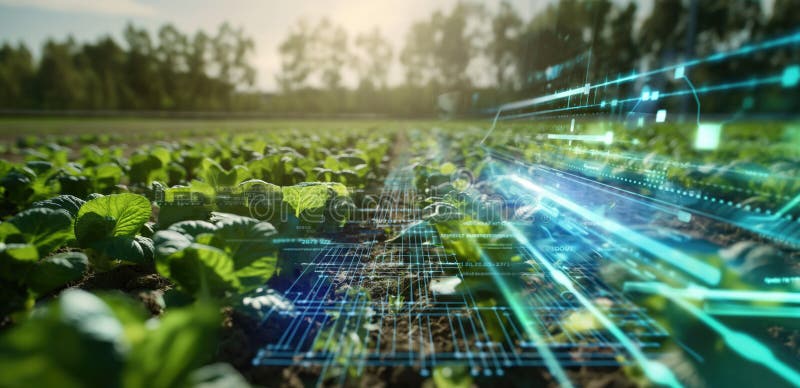 Digital Farming Technology in a Lush Vegetable Field Background. Stock ...