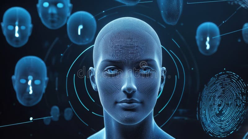 Digital Female Face Biometric Data Scan Technology Blue Teal Network ...