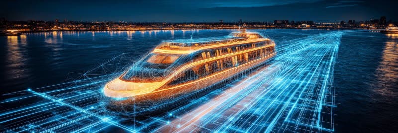 Digital Ferry, Future of Transportation, Connected Boat with Line Art ...