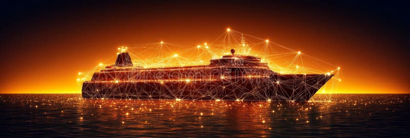 Digital Ferry on Yellow Technology Background. Abstract Passenger Boat ...