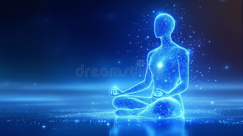 Digital Figure Meditating in Cosmic Space; Symbolizes Tranquility and ...