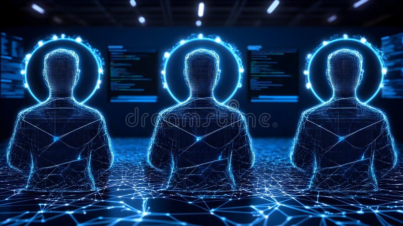 Digital Figures Working on Computers Network Technology Concept Stock ...