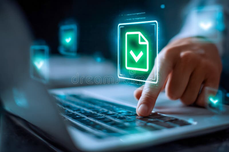 Digital File Approval and Verification Concept on a Laptop Screen Stock ...