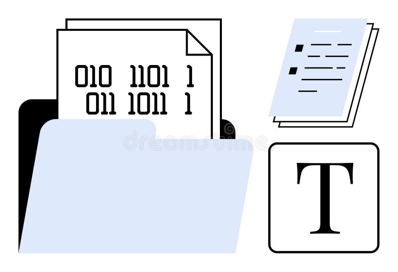 Digital File Management Concept with Binary Code and Document Icons ...