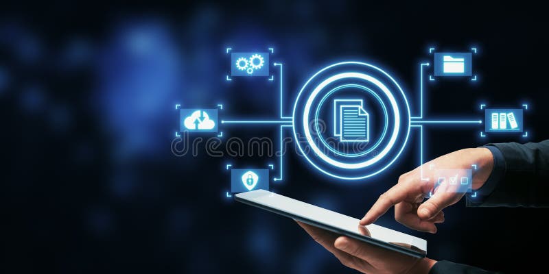 Digital File Management Interface with Holographic Elements Stock Photo ...