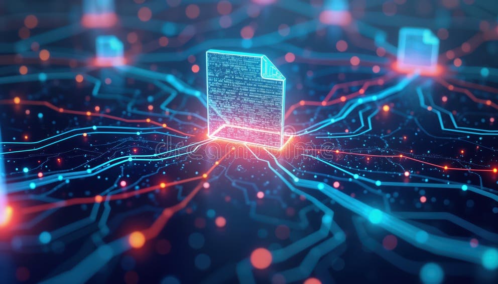 Digital File Transfer Depicted in Abstract Cyberspace. Data Security ...