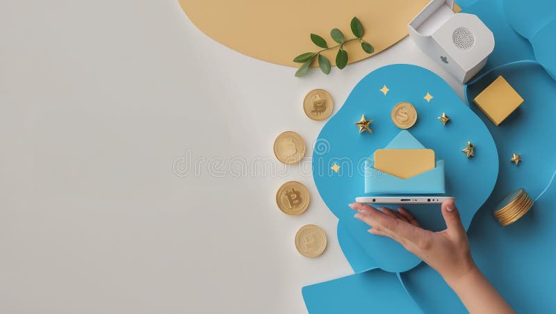 Digital Finance Concept with Bitcoin and Envelope Icon Stock ...