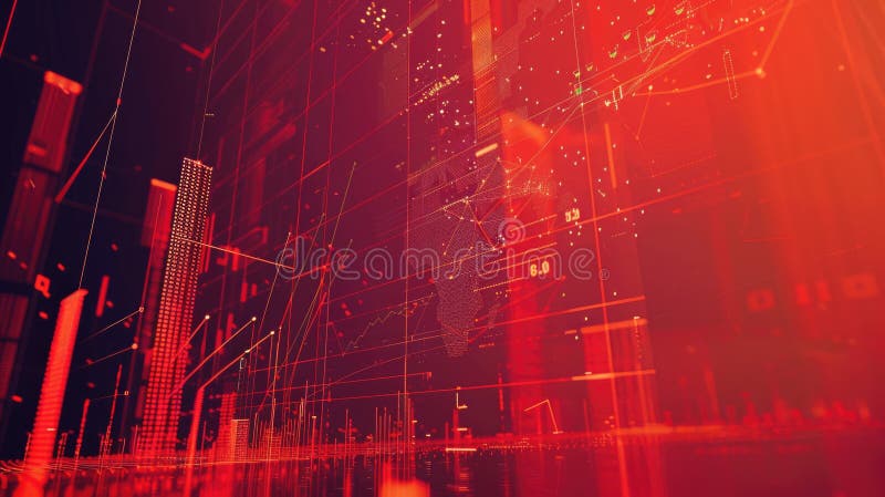 Digital Financial Analytics Display with Glowing Red Graphs and World ...