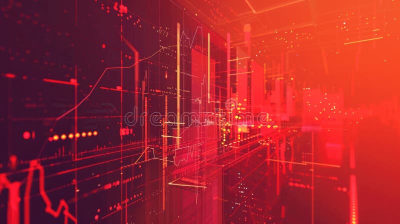Digital Financial Analytics Display with Glowing Red Graphs and World ...