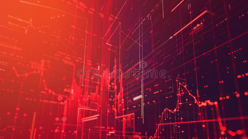 Digital Financial Analytics Display with Glowing Red Graphs and World ...