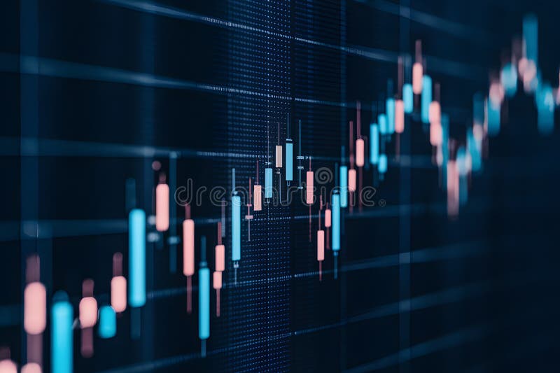 Digital Financial Chart with Colored Bars, Blue and Red Fluctuations ...