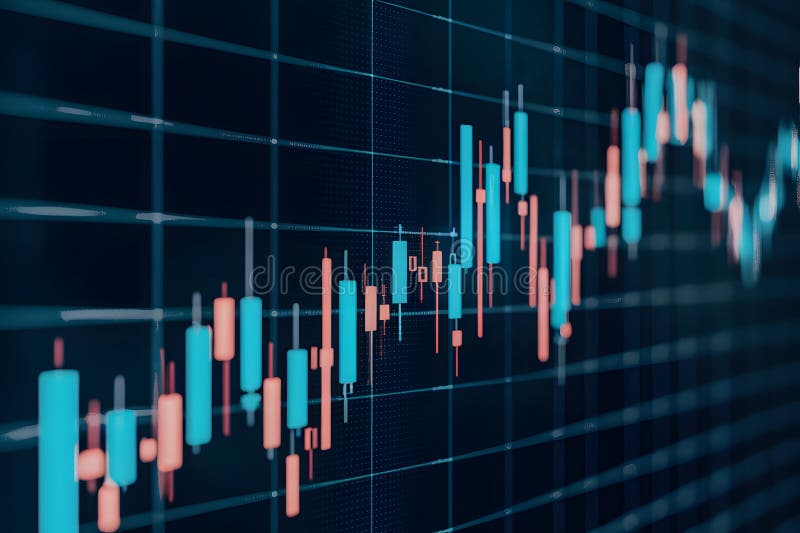 Digital Financial Chart with Colored Bars, Blue and Red Fluctuations ...