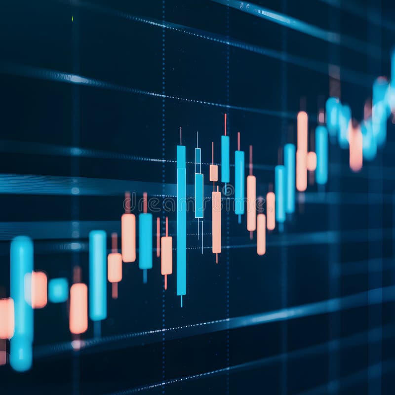 Digital Financial Chart with Colored Bars, Blue and Red Fluctuations ...
