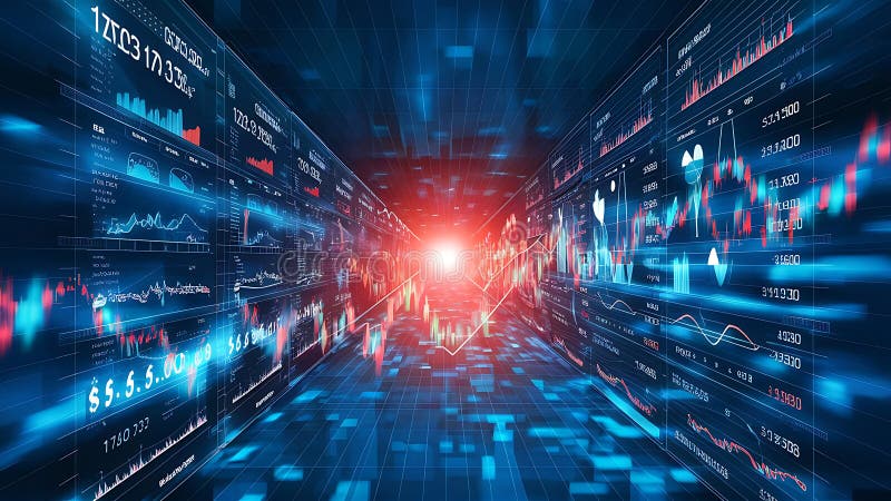 Digital Financial Chart Graphs on Dark Blue Background Stock Photo ...