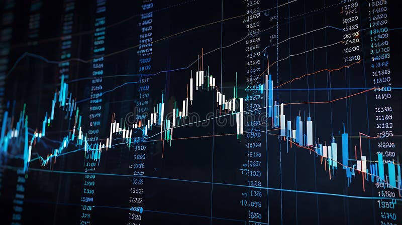 Digital Financial Chart Graphs on Dark Blue Background Stock Image ...
