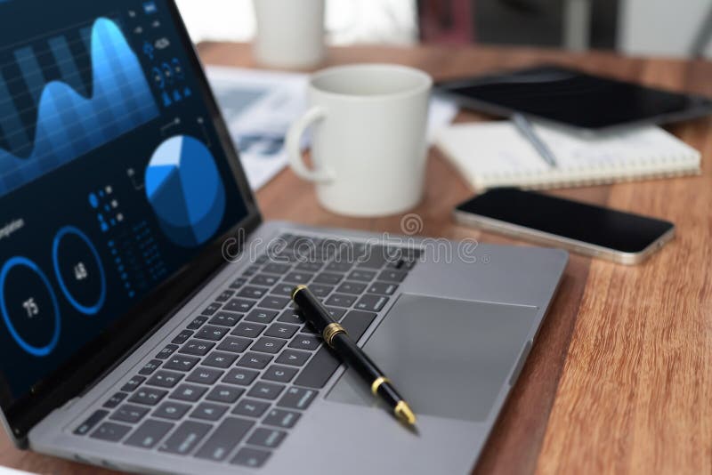 Digital Financial Dashboard Data on Laptop Screen Display Data Analysis ...