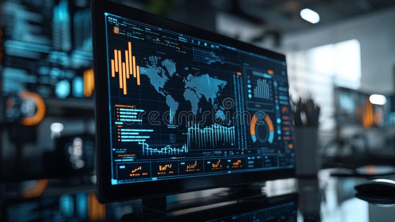 Digital Financial Dashboard with Global Market Analysis on Screen Stock ...