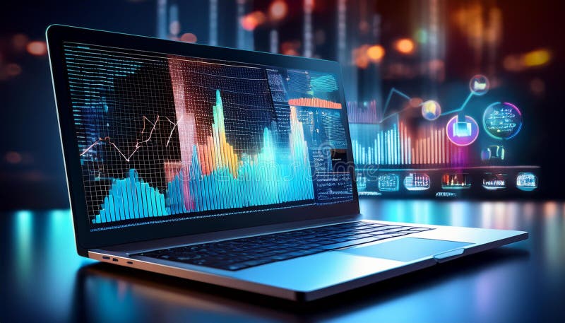 Digital Financial Data Analysis Interface with Charts and Graphs on a ...