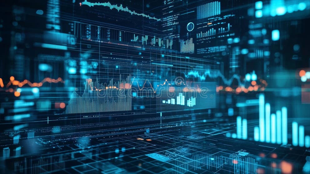 Digital Financial Data Visualization on Futuristic Blue Interface Stock ...