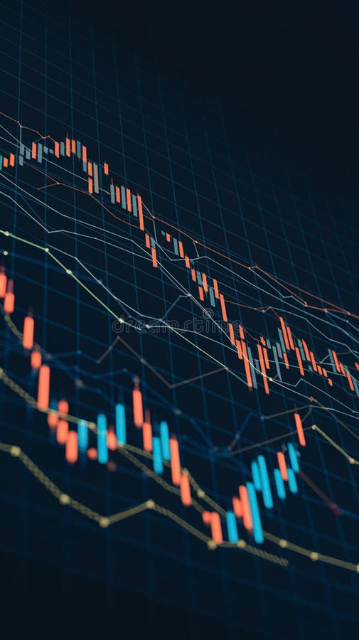 Multicolored Lines on Blue Grid, Representing Stock Prices in Dynamic ...