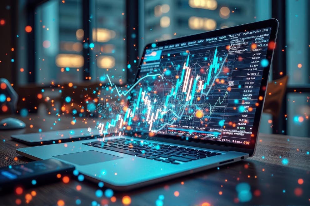 Digital Financial Growth Concept: Vibrant Data Graphs on Laptop with ...