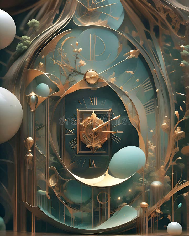 Digital Fine Art Work with Abstract Clock and Time Dimension Concept ...