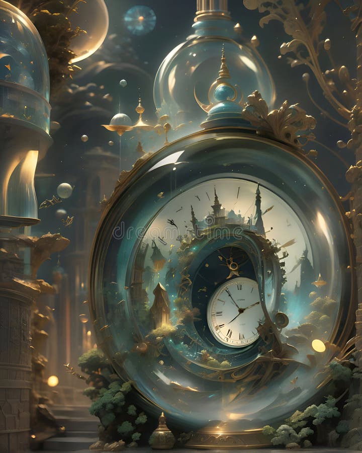 Digital Fine Art Work with Abstract Clock and Time Dimension Concept ...