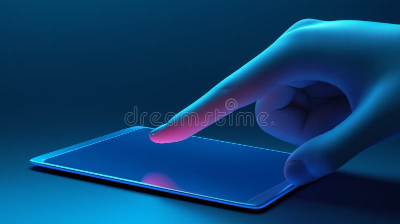 Digital Finger Pointing on Blue Glowing Touchscreen Stock Illustration ...