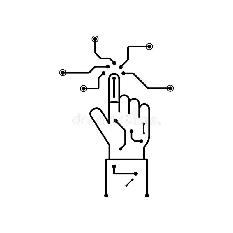 Digital Finger Pointing Touch Connection Technology Outline Style on a ...