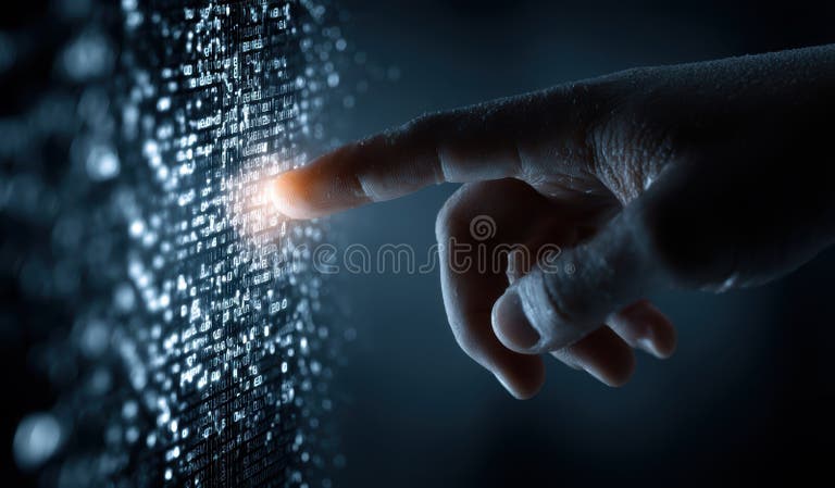 Digital Finger Touching a Virtual Screen with a Binary Code or Matrix ...