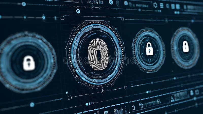 Digital Fingerprint Biometric Authentication System on Dark Blue ...