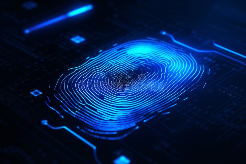 DIgital Fingerprint Blue Light Technology Concept Stock Illustration ...