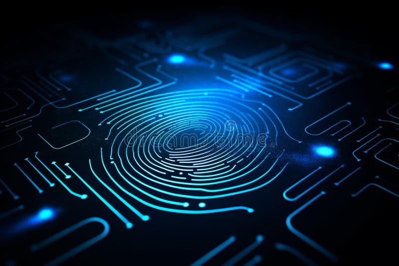 DIgital Fingerprint Blue Light Technology Concept Stock Illustration ...