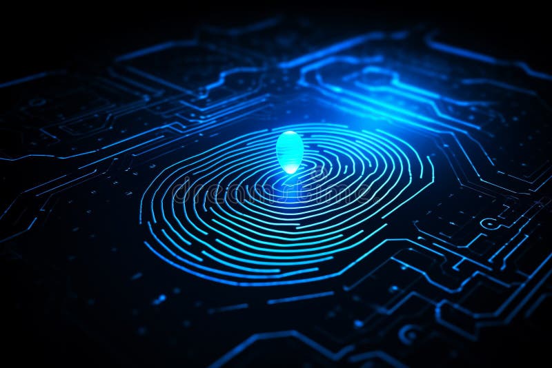 DIgital Fingerprint Blue Light Technology Concept Stock Illustration ...