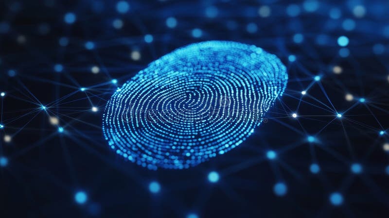 Digital Fingerprint on Blue Technology Background, Biometric Pattern ...