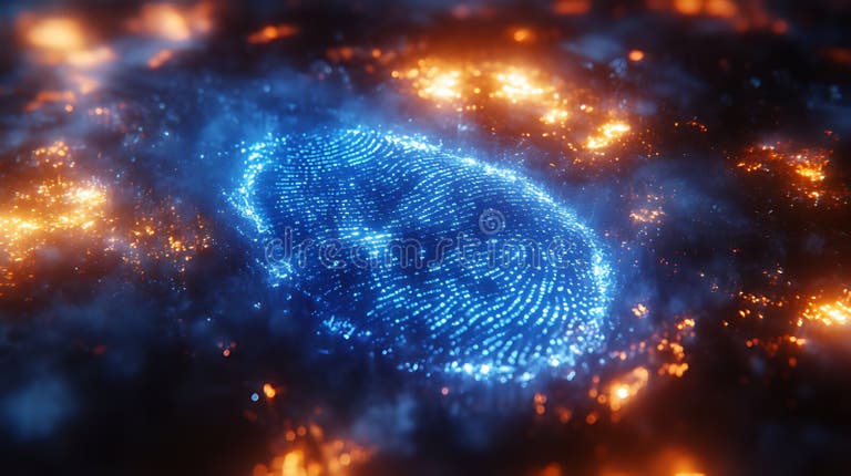 Digital Fingerprint Burning Cityscape Cybersecurity Stock Illustration ...