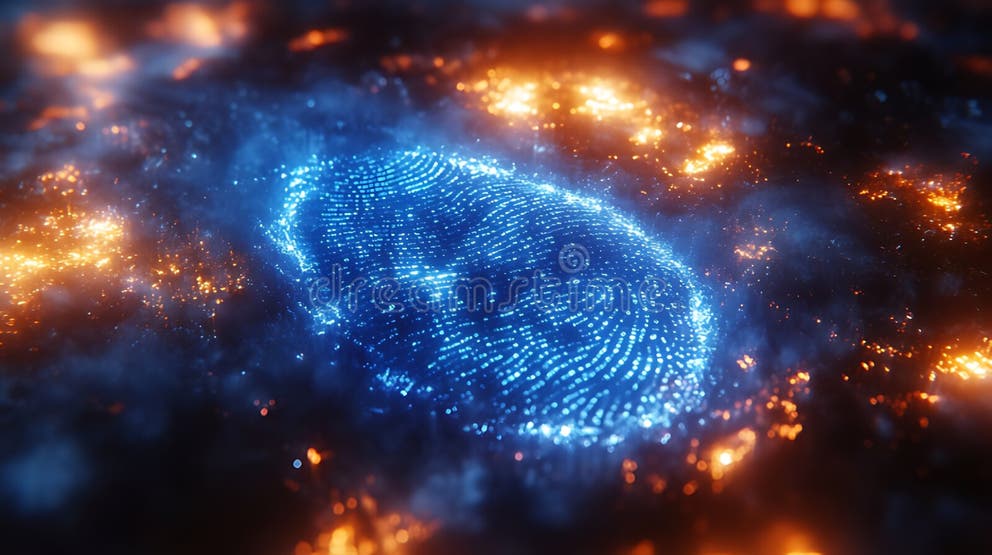 Digital Fingerprint Burning Cityscape Cybersecurity Stock Illustration ...